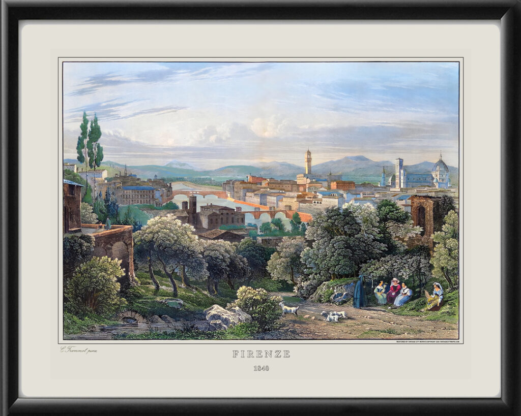 Florence Italy 1840 Restored Map | Vintage City Maps