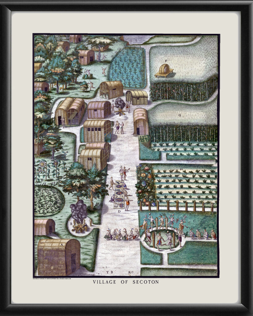 Secoton NC 1585 Restored Map | Vintage City Maps