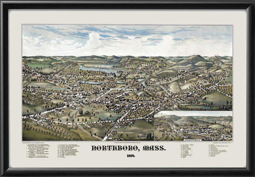 Northborough (Northboro) MA 1887 - Color Restored Map | Vintage City Maps