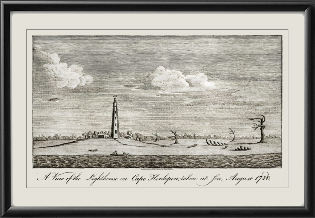 Cape Henlopen Lighthouse DE 1780 - Vintage City Maps, Restored Views