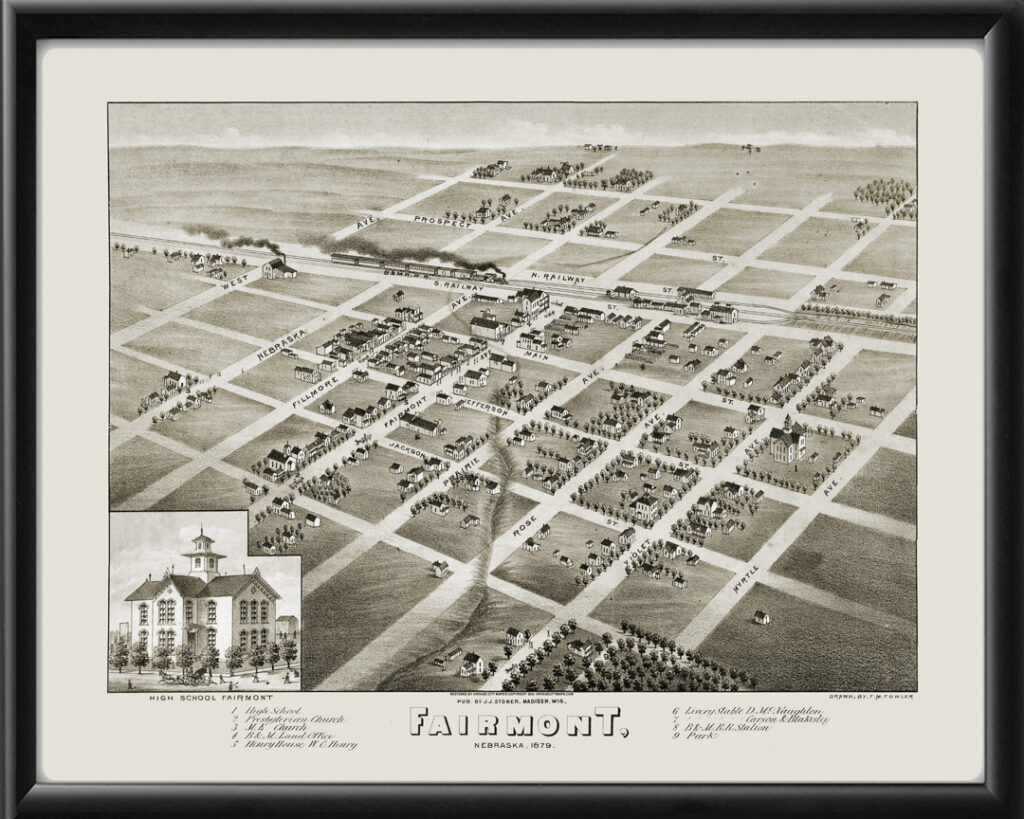Fairmont NE 1879 Restored Map | Vintage City Maps