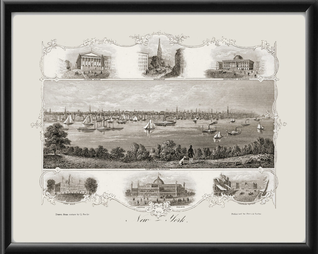 New York City NY 1854 | Vintage City Maps - Restored City Views