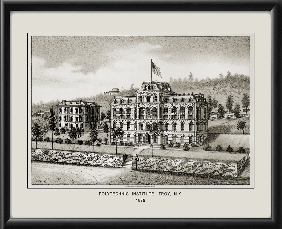 Rensselaer Polytechnic Institute, Troy NY 1876 Restored Map | Vintage ...