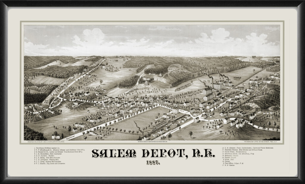 Salem Depot NH 1887 Restored Map | Vintage City Maps