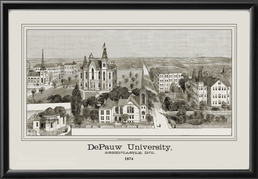 Depauw University - Greencastle IN 1874 Restored Map | Vintage City Maps