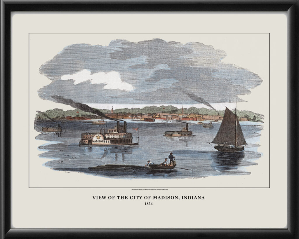 Madison IN 1854 Restored Map | Vintage City Maps