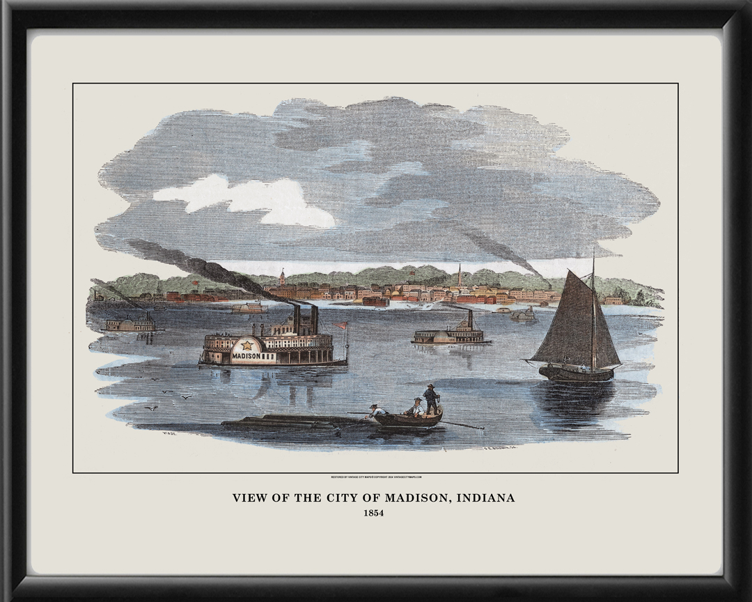 Madison IN 1854 Restored Map | Vintage City Maps