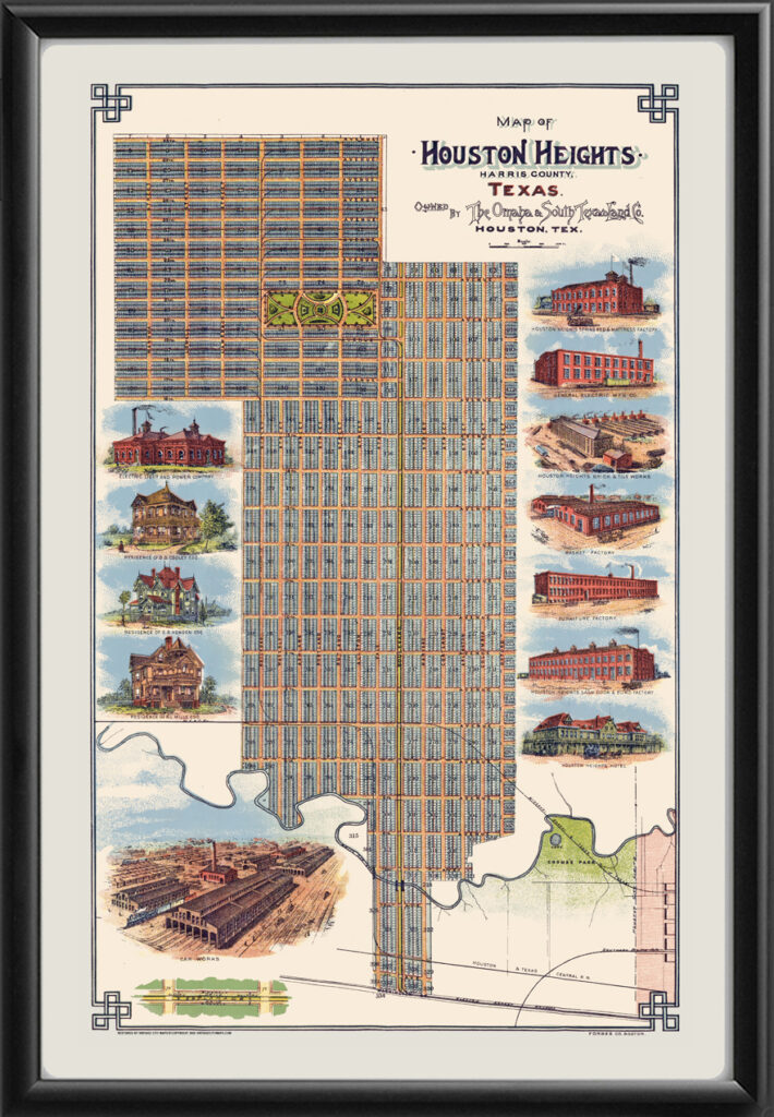 Houston Heights - Houston TX 1891 Restored Map | Vintage City Maps