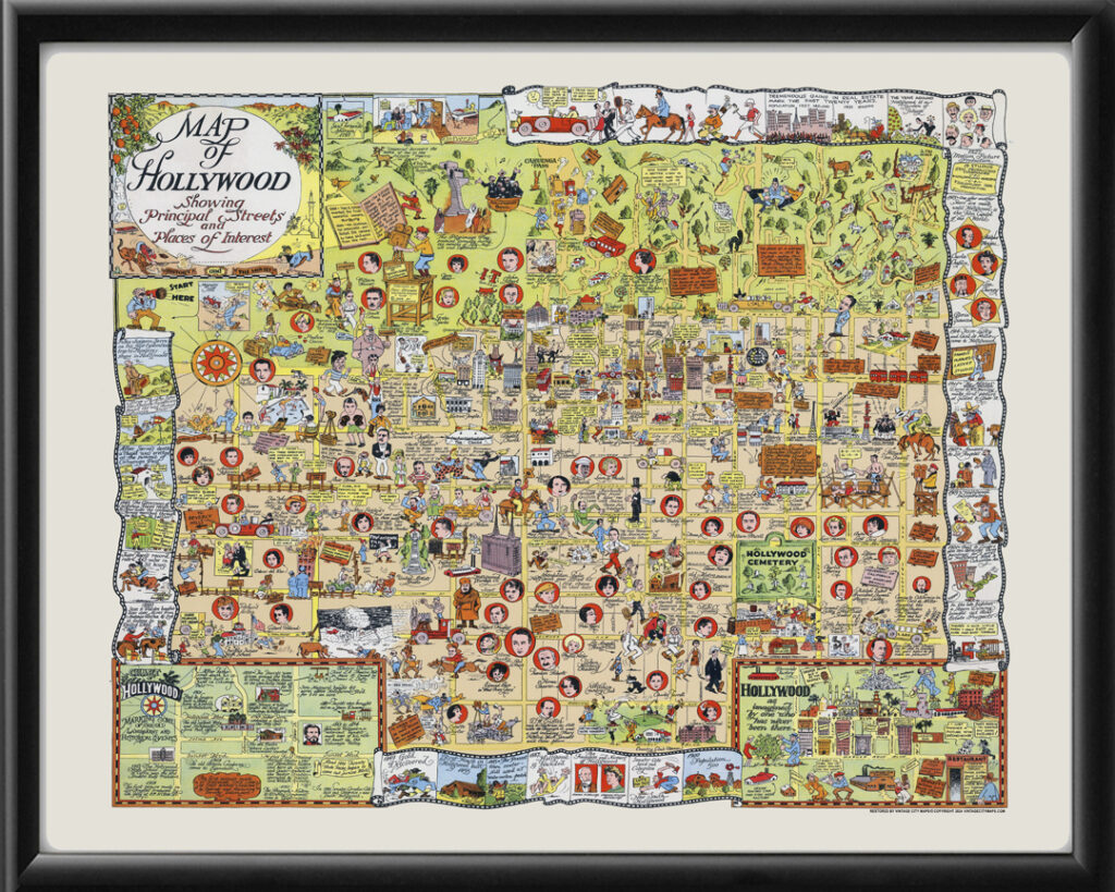 Hollywood CA 1928 Restored Map | Vintage City Maps