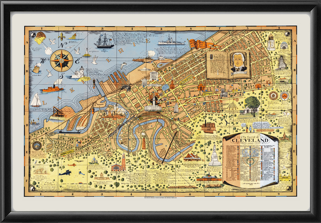 Cleveland OH 1928 Restored Map | Vintage City Maps