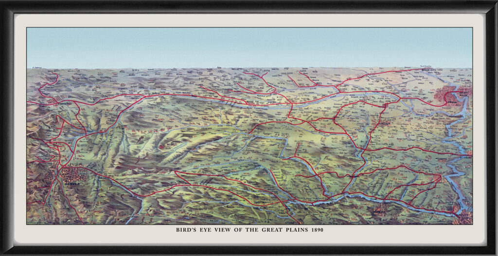 Bird's Eye View of The Great Plains 1890 - Vintage City Maps, Restored ...