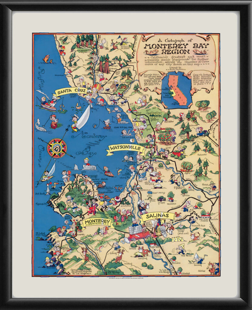 Monterey Bay Region CA 1932 Restored Map | Vintage City Maps