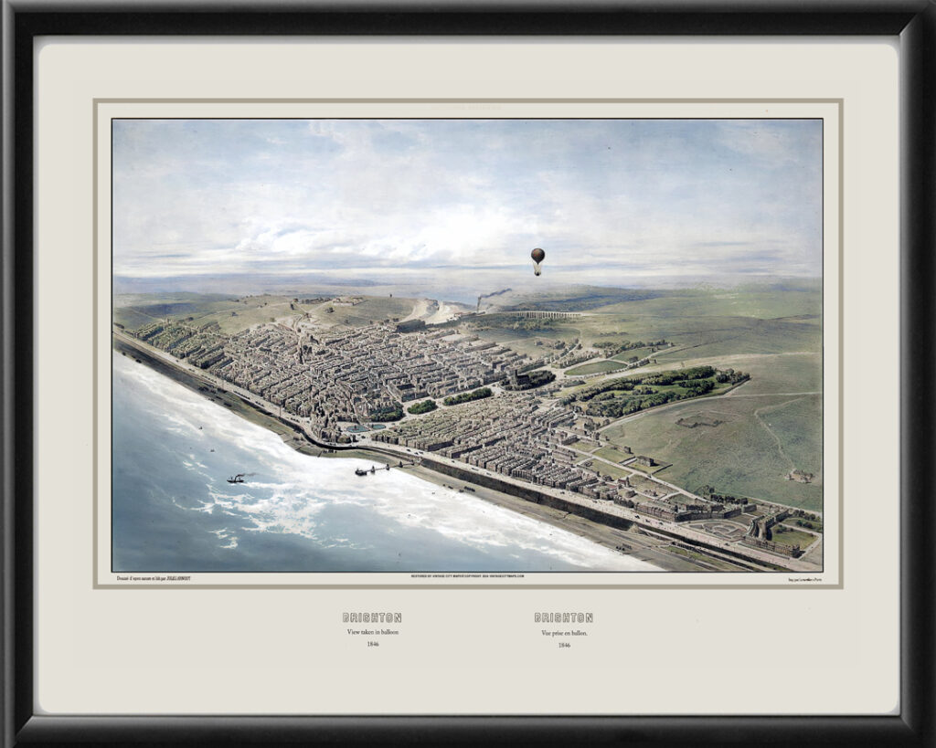 Brighton England 1846 Restored Bird's Eye View | Vintage City Maps