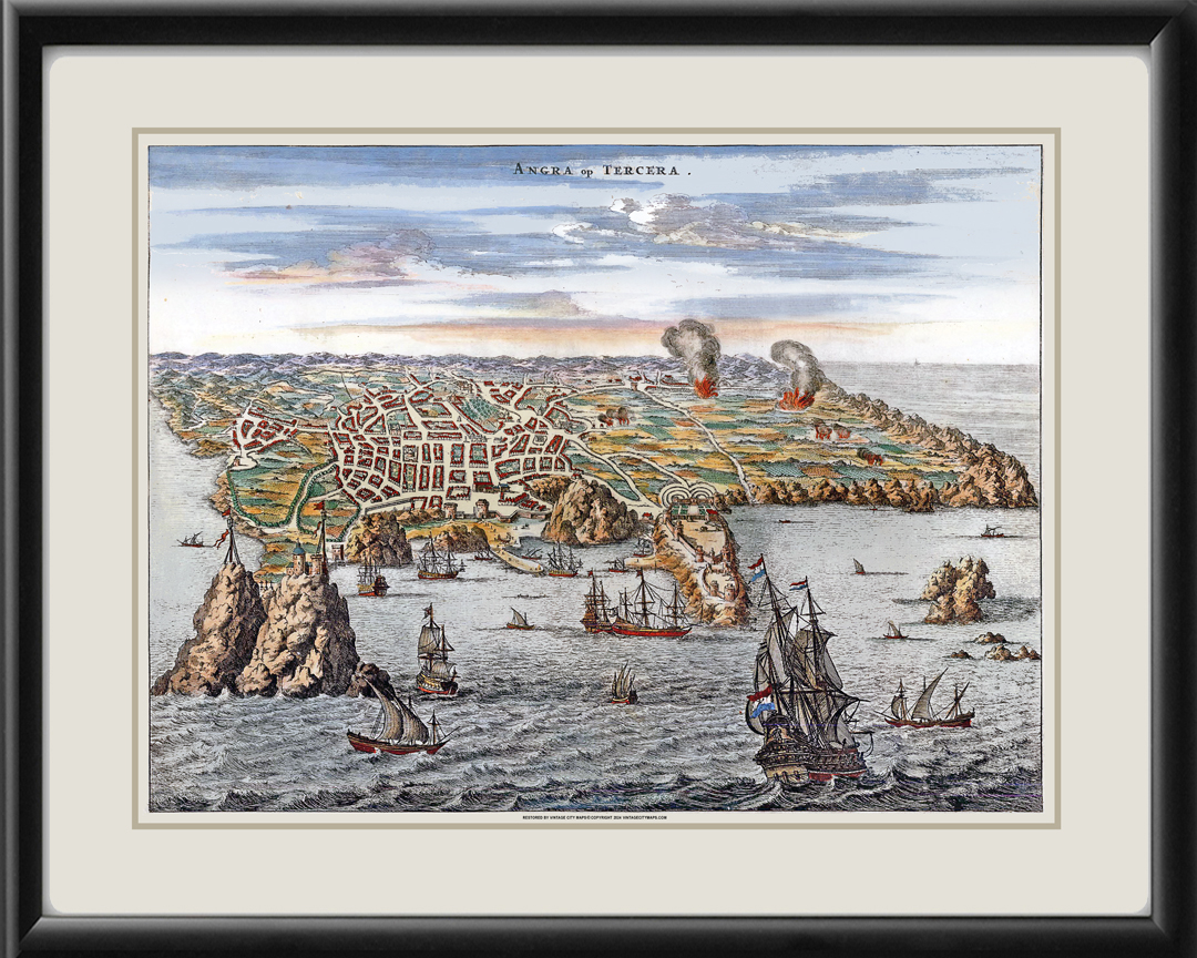 Angra on Terceira, Azores 1671 Restored Map | Vintage City Maps