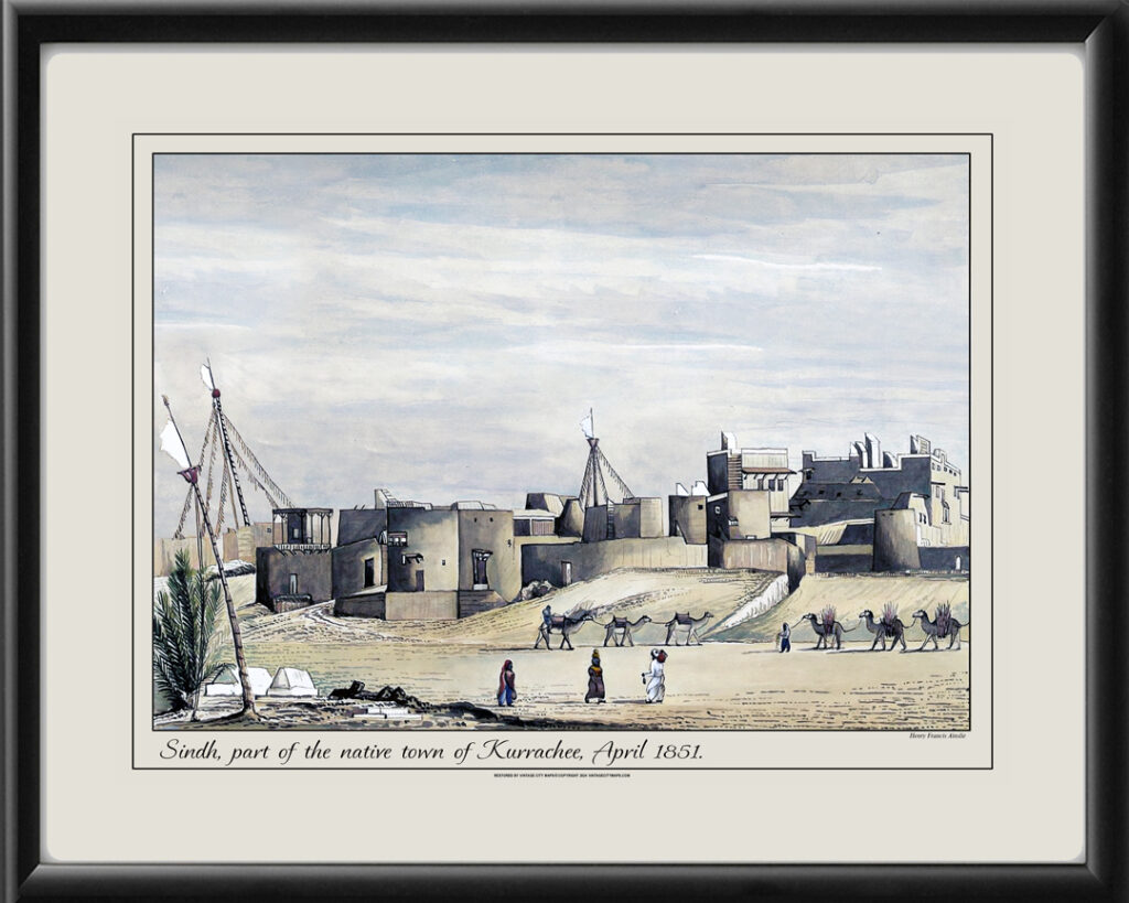 Karachi Pakistan 1851 - Vintage City Maps, Restored Views