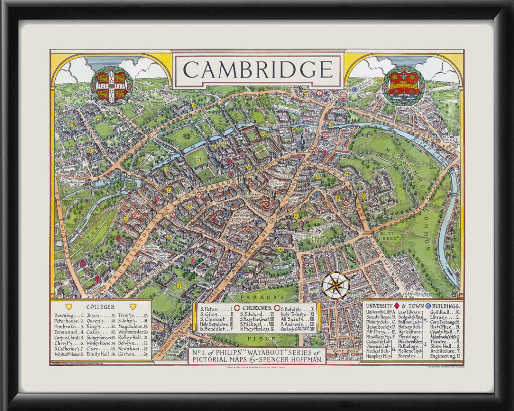 Cambridge England 1929 Restored Map | Vintage City Maps