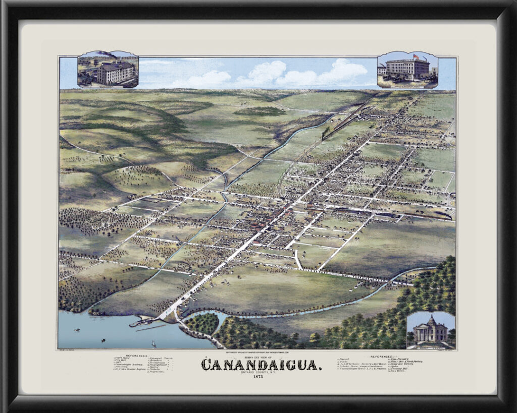 Canandaigua NY 1873 (Color) Restored View | Vintage City Maps