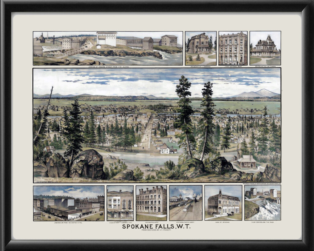Spokane Falls WA 1880 (Color) Restored Map | Vintage City Maps