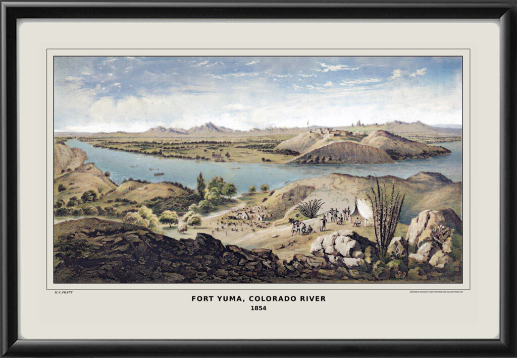 Fort Yuma CA 1854 (Color) Restored Map | Vintage City Maps