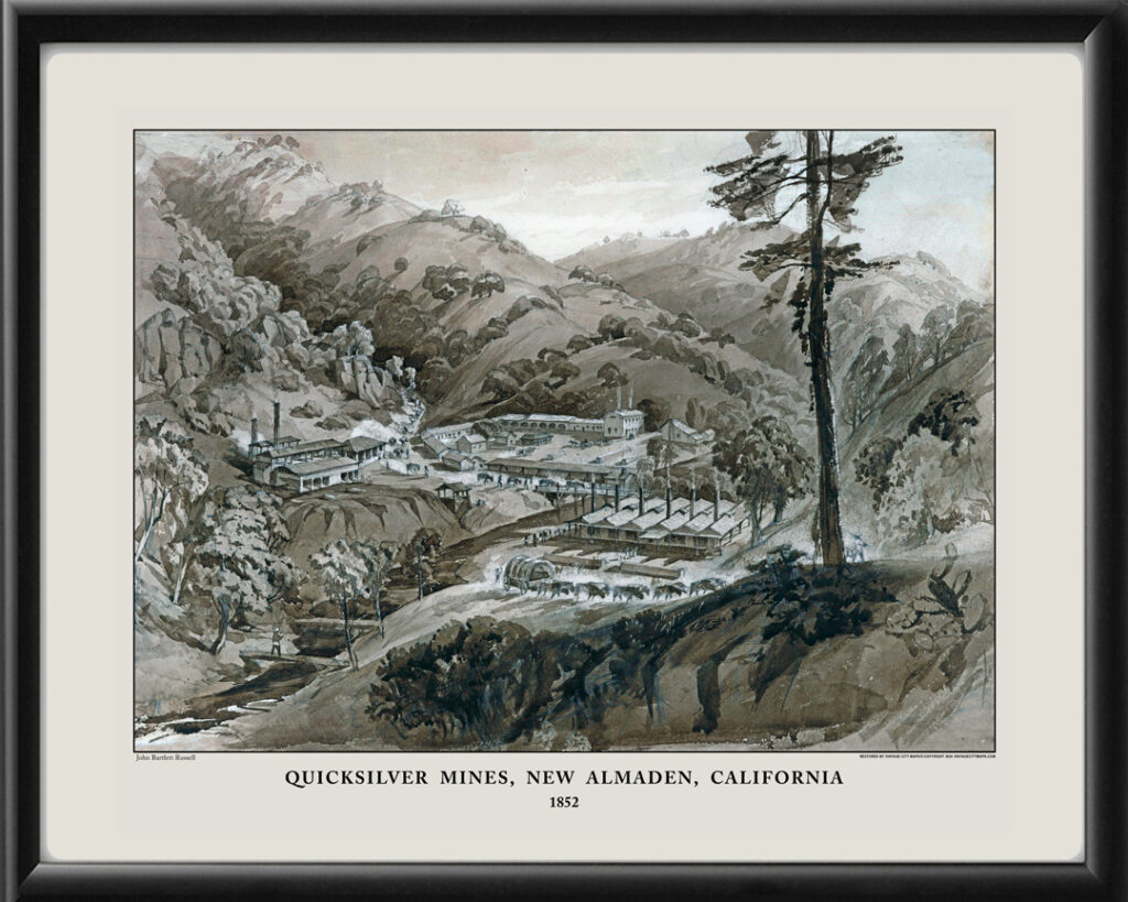 New Almaden CA Quicksilver Mines 1852 #2 | Vintage City Maps