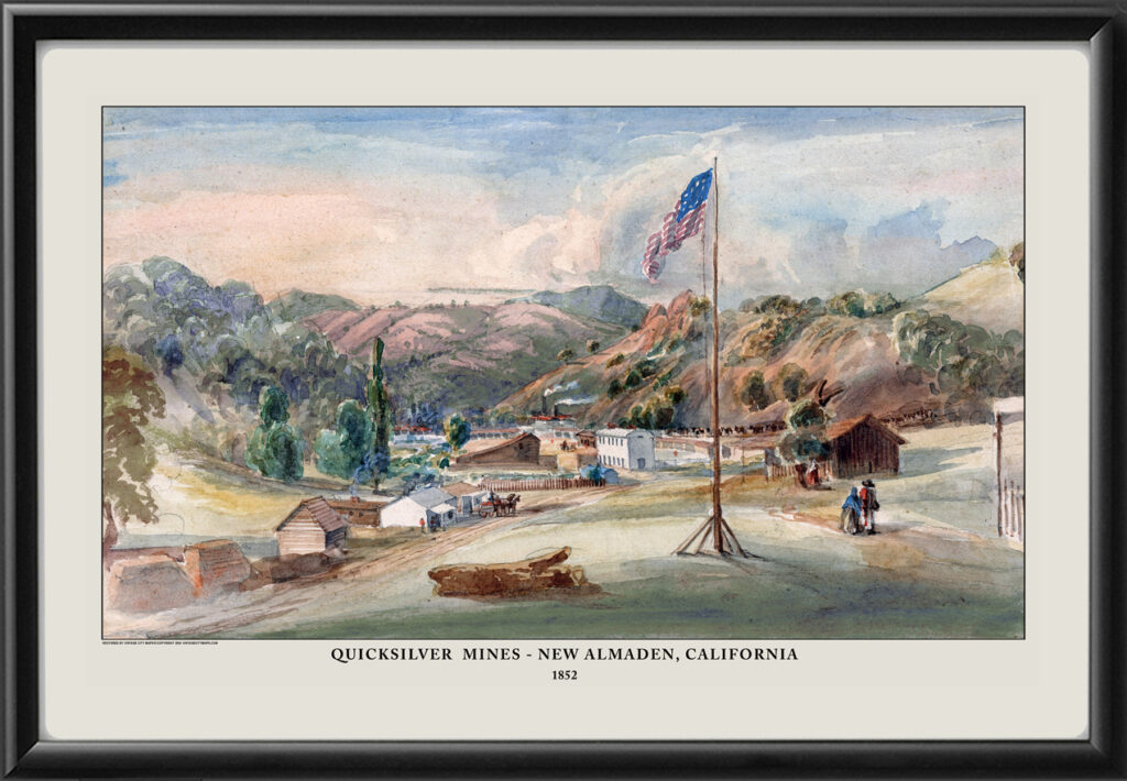 New Almaden CA Quicksilver Mines 1852 Restored Map | Vintage City Maps