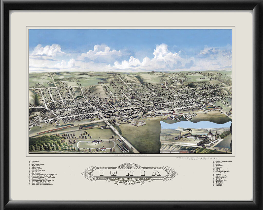 Ionia, Michigan 1879 (Color) - Restored Bird's Eye View Map | Vintage ...