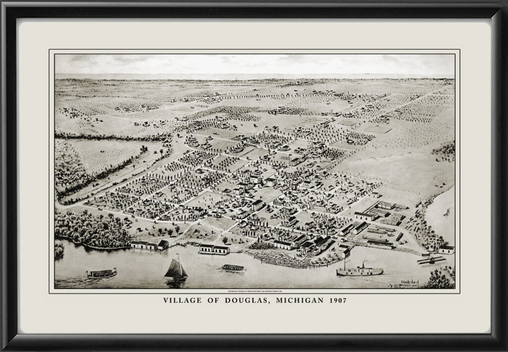 Douglas MI 1907 - Restored Bird's Eye View Map | Vintage City Maps