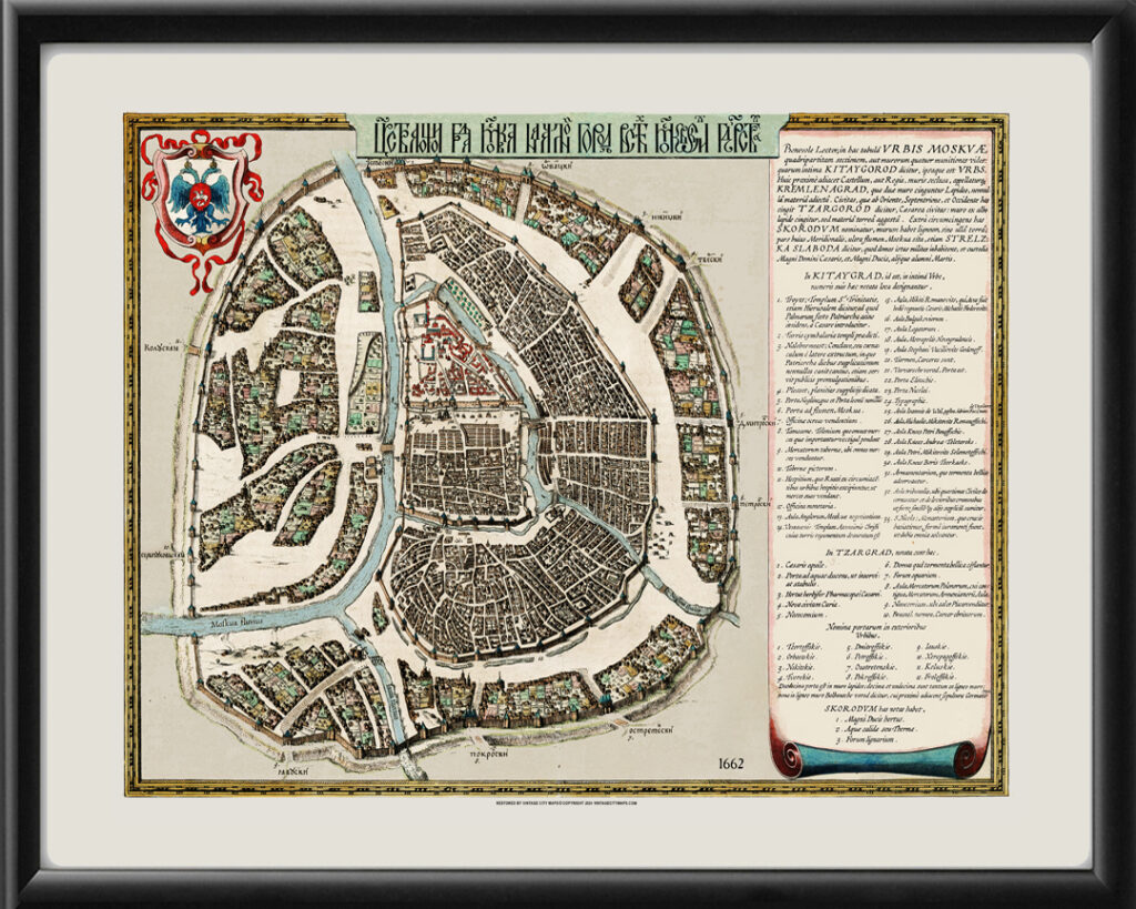 Moscow Russia 1662 Restored Map | Vintage City Maps