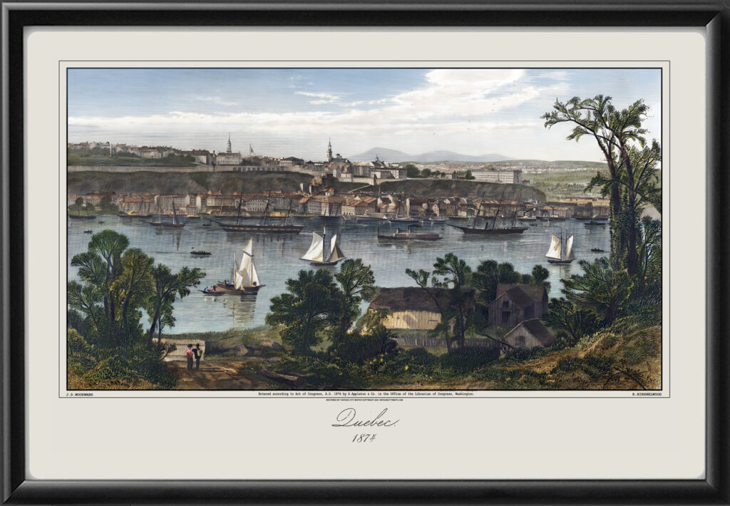 Quebec City Canada 1874 Restored View | Vintage City Maps