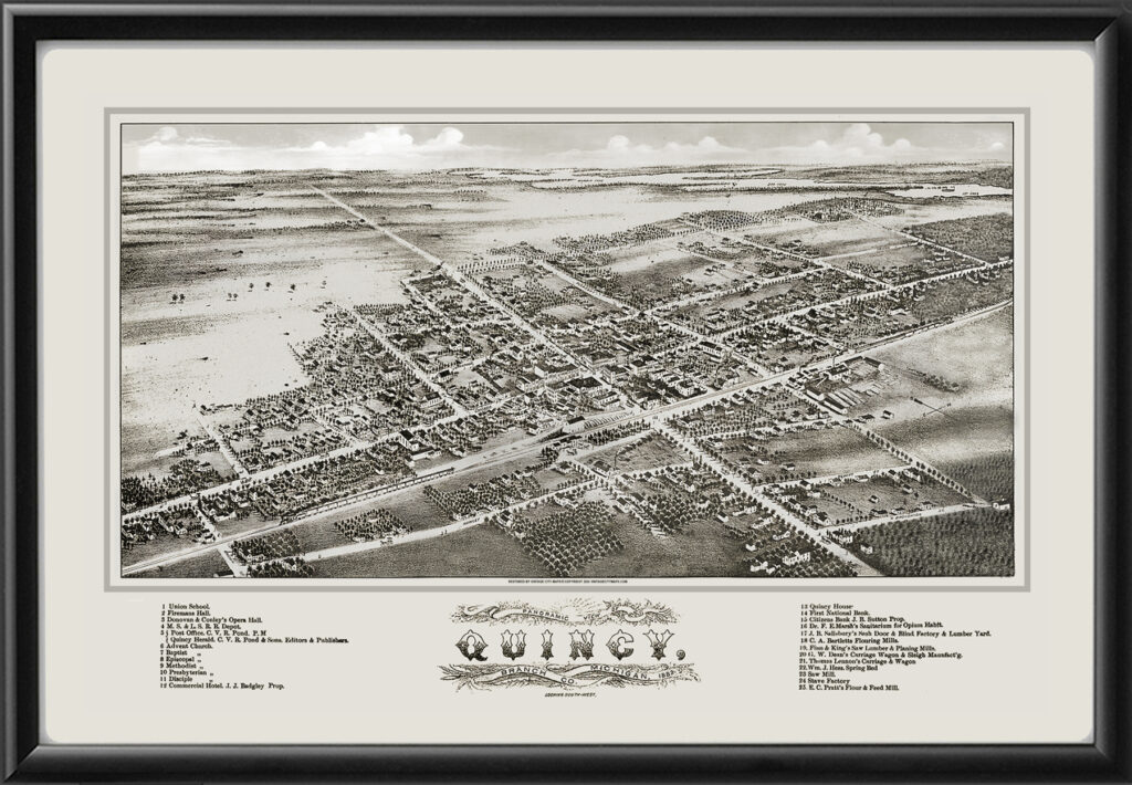 Quincy MI 1883 Restored Map | Vintage City Maps