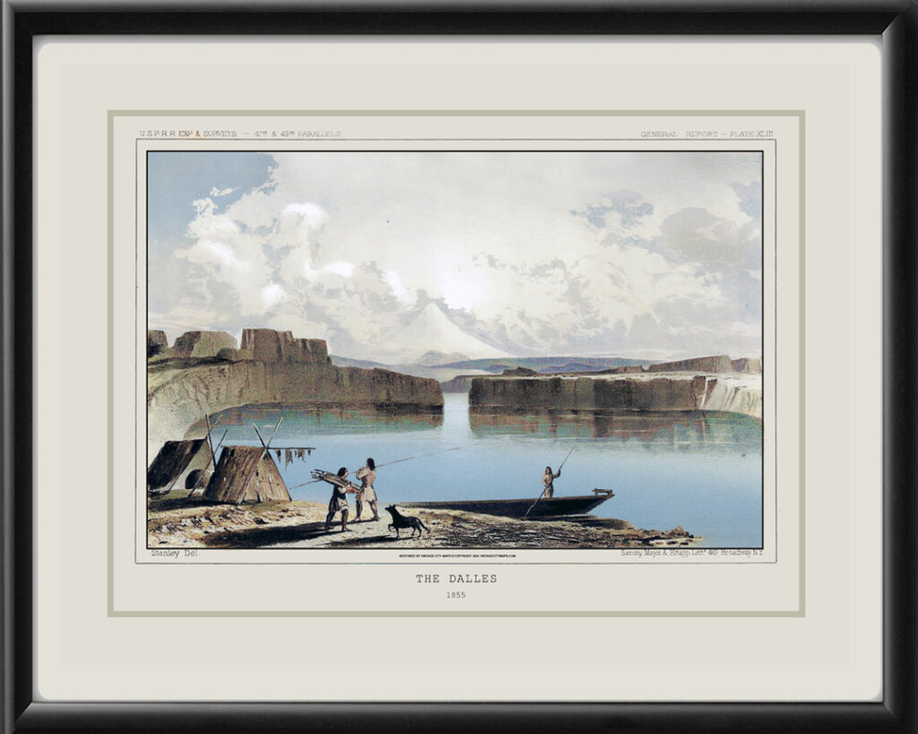 The Dalles OR 1855 (Color) Restored Bird's Eye View | Vintage City Maps