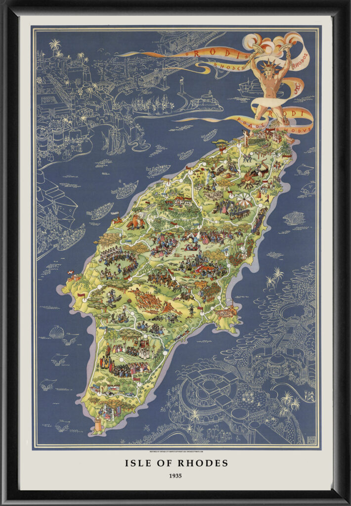 Isle of Rhodes, Greece 1935 Restored Map | Vintage City Maps
