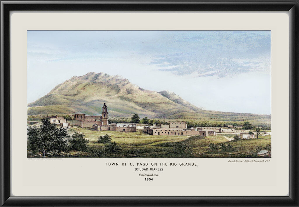 Ciudad Juarez, Mexico 1854 (Color) Restored Map | Vintage City Maps