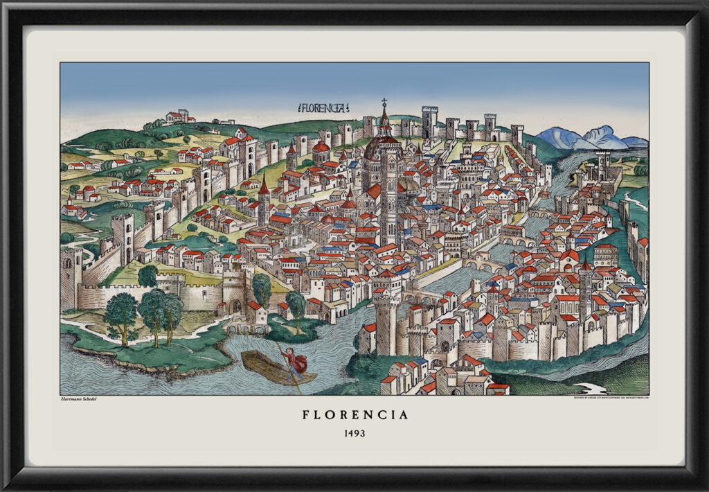 Florence Italy 1493 Restored Map | Vintage City Maps