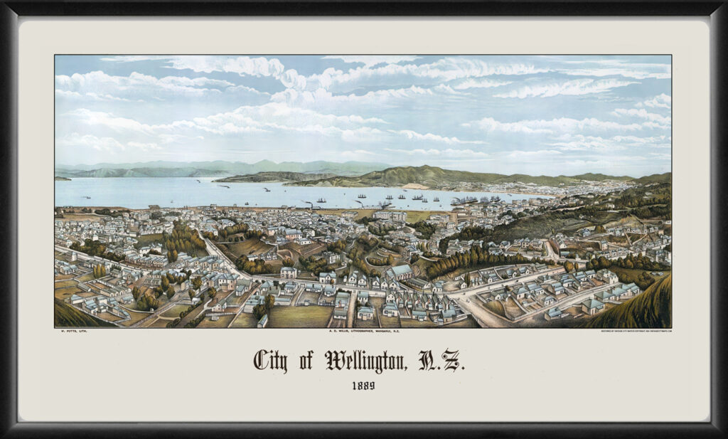 Wellington, New Zealand 1889 Restored View | Vintage City Maps