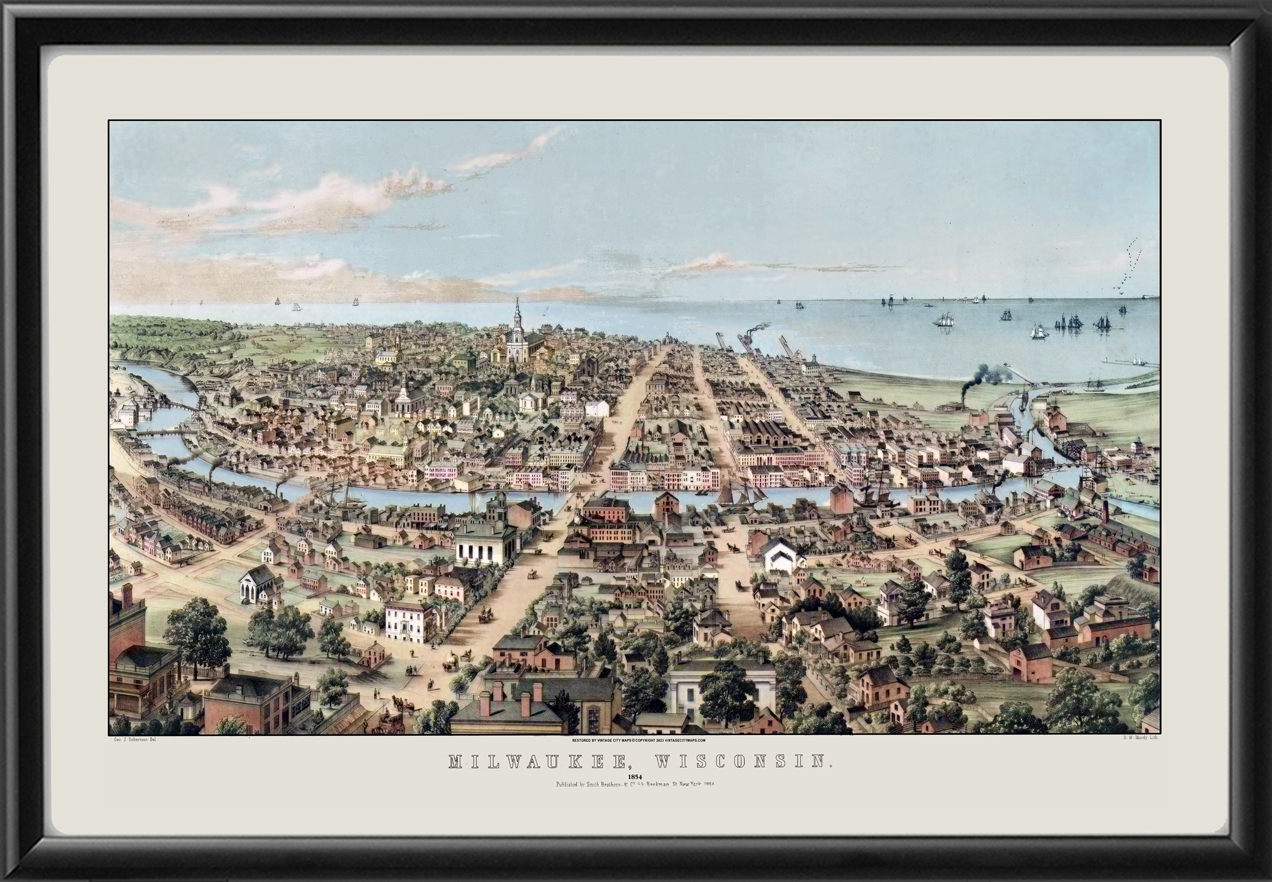 Milwaukee WI 1854 (Color) Restored Map | Vintage City Maps