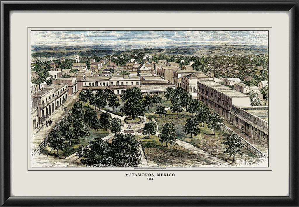 Matamoros, Mexico - From the Church Tower 1863 (Color) Restored Map ...