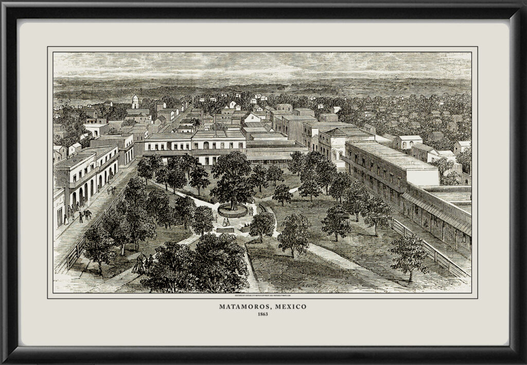 Matamoros, Mexico - From the Church Tower 1863 Restored Map | Vintage ...