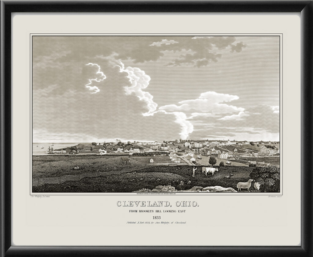 Cleveland OH 1833, From Brooklyn Hill Looking East - Vintage City Maps