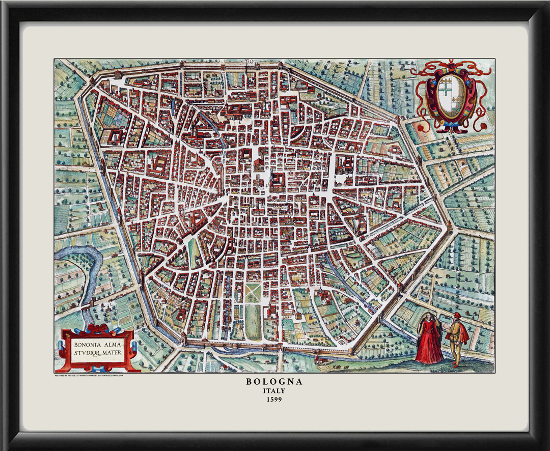 Bologna Italy 1599 Restored Map | Vintage City Maps