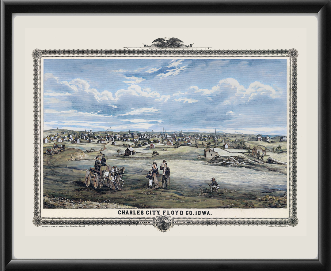 Charles City IA 1875 (Color) Restored Map | Vintage City Maps