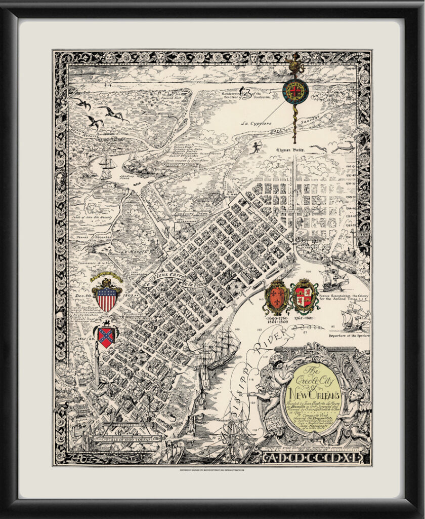 New Orleans LA - The Creole City 1930 - Restored Map | Vintage City Maps