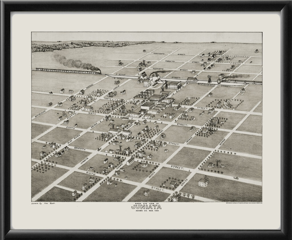 Juniata NE 1884 Restored Map | Vintage City Maps
