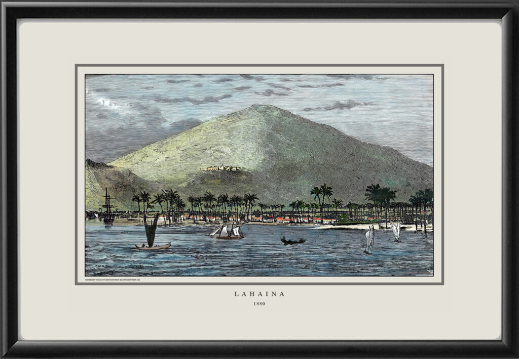 Lahaina, Maui Hawaii 1880 - Restored Panoramic View | Vintage City Maps