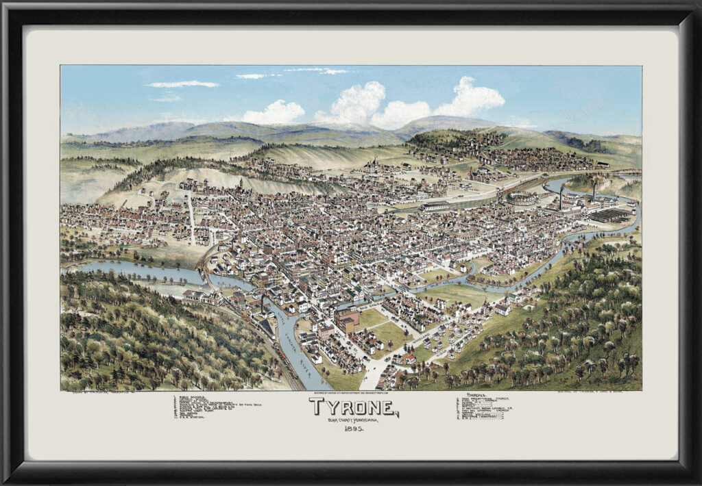 Tyrone PA 1895 (Color) Restored Map | Vintage City Maps