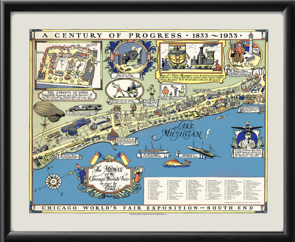Chicago World's Fair Exposition - South End 1933 - Vintage City Maps