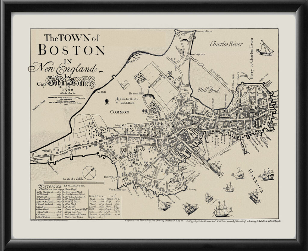 Boston, MA 1722 - Restored Map | Vintage City Maps