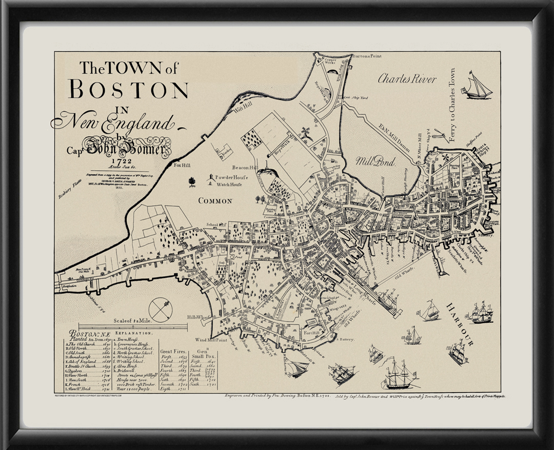 Boston, MA 1722 - Restored Map | Vintage City Maps