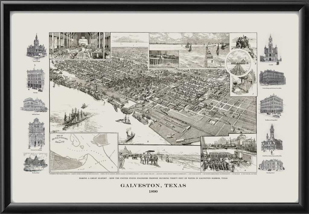 Galveston TX 1890 Restored Map | Vintage City Maps
