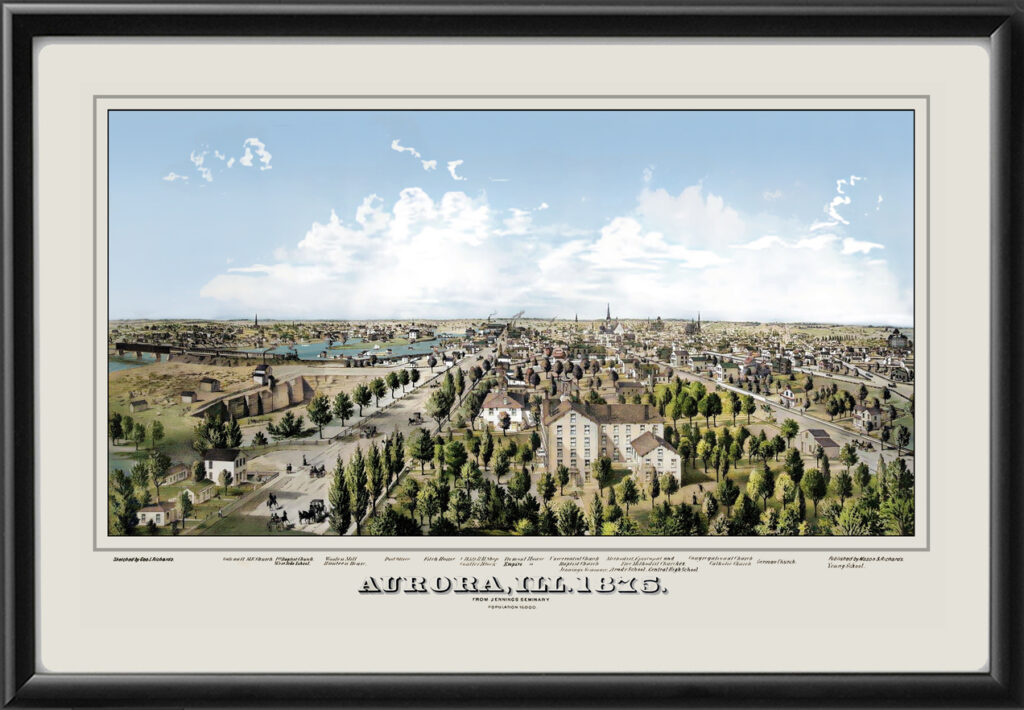 Aurora IL 1875 - Restored Panoramic View | Vintage City Maps